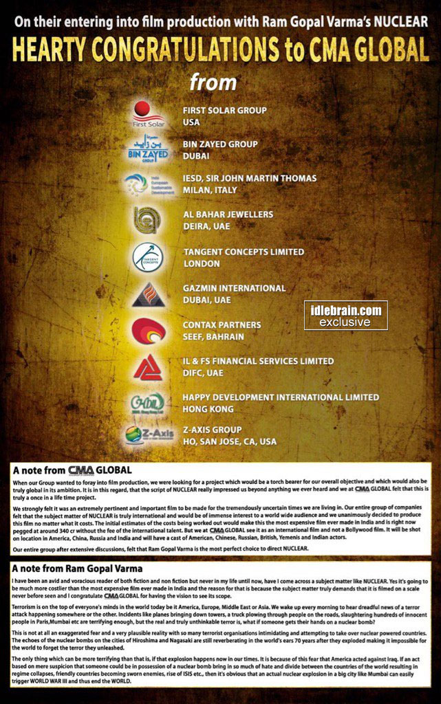 Varma, CMA Global 350 Cr international project Nuclear - idlebrain.com news